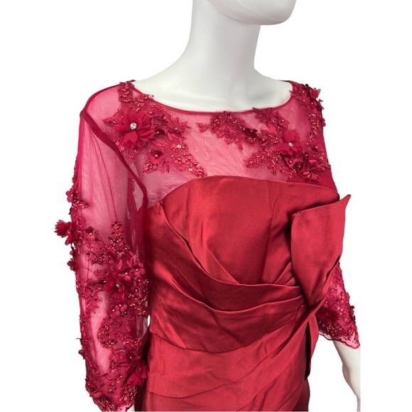 Lanting | Dresses | Lt Lan Ting Burgundy Satin Floral Beaded Formal ...